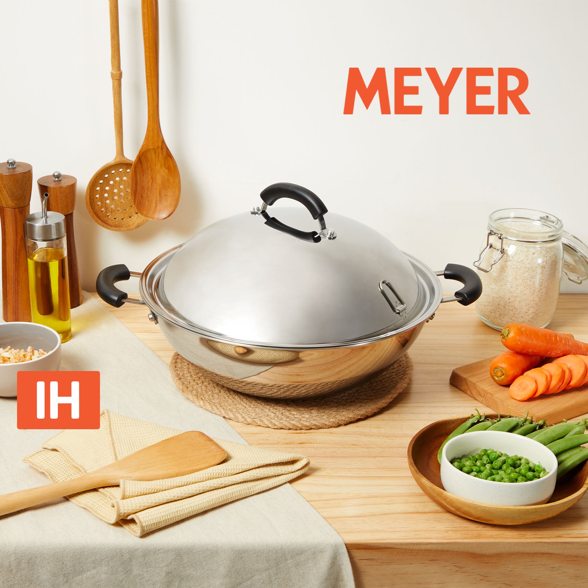 有蓋不銹鋼複合金中式鑊 – Pots & Pans by Meyer International (HK)